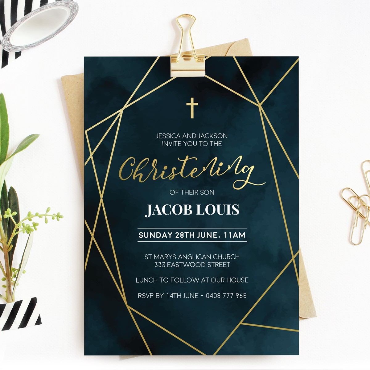 Mod Shapes Christening Invitation