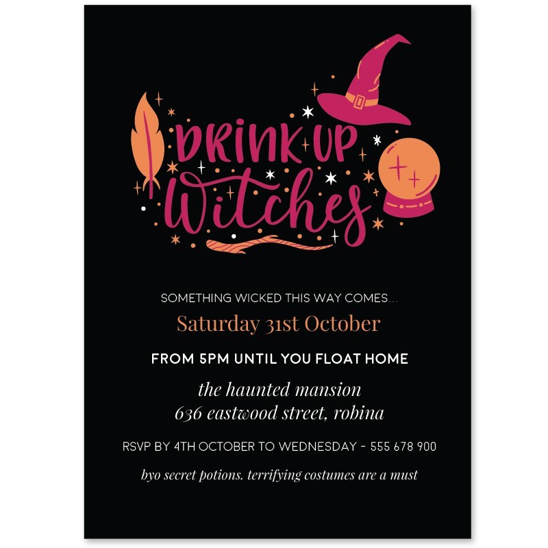 Drink Up Witches Halloween Invitations